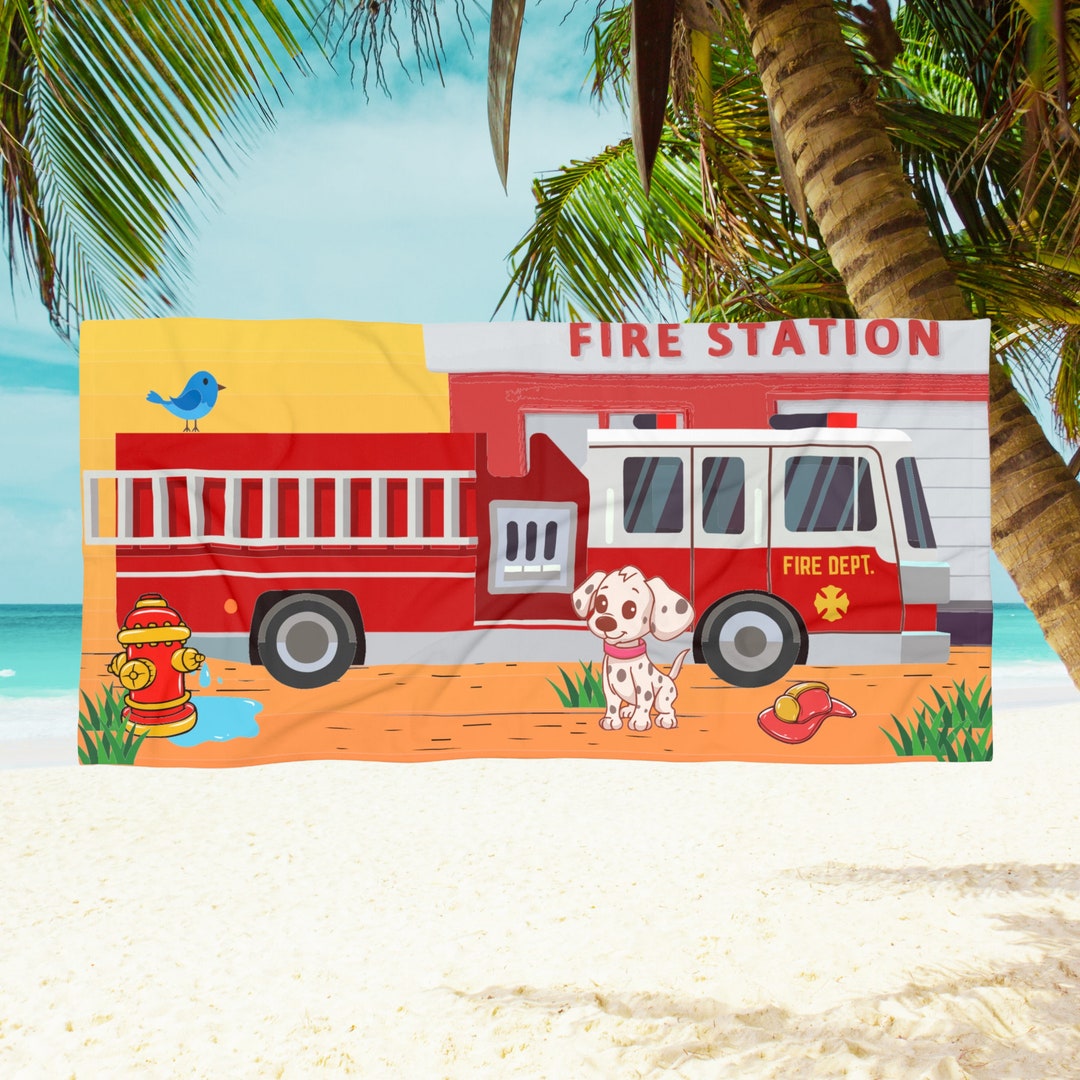 Kids Firetruck Beach Towel: Dalmatian Fireman, Quick Drying - Etsy