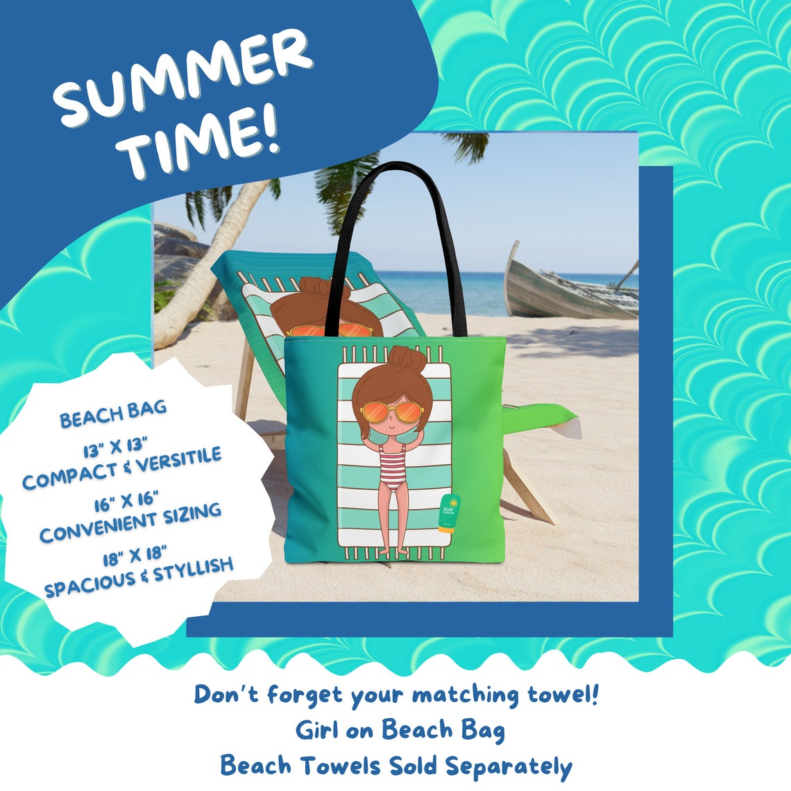 Kids Beach Tote Bag: Tanning Girl on Beach Towel - Etsy