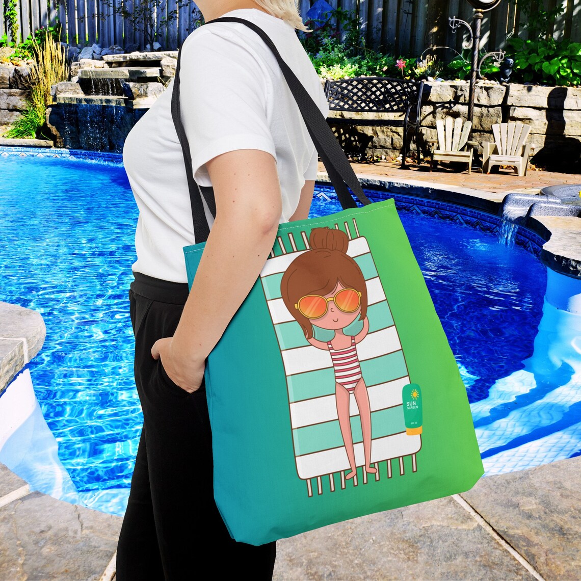 Kids Beach Bag: Tanning Girl on Beach Towel Children's Girl Teen ...