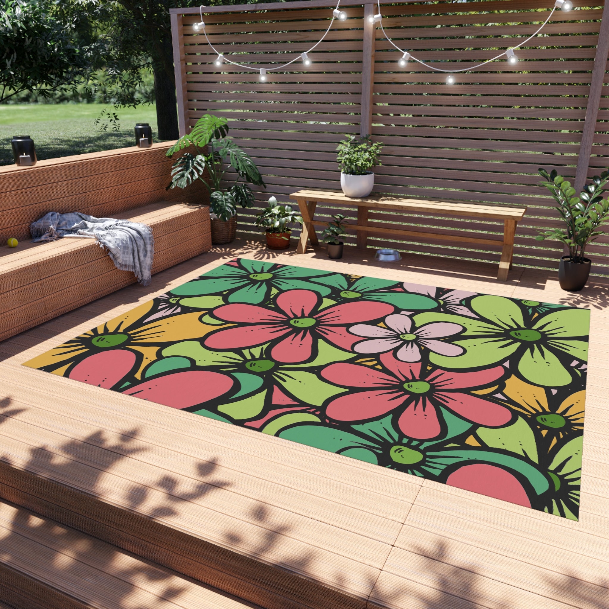 OUTDOOR RUG: 70s Inspired Outdoor Rug - Retro Flower Power Deck/patio ...