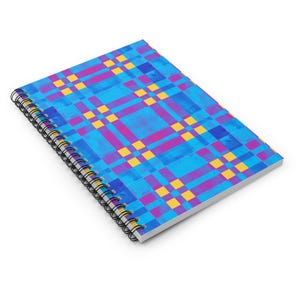 Blue Purple Modern Plaid Fall Old School Spiral Notebook - Ruled Line ...