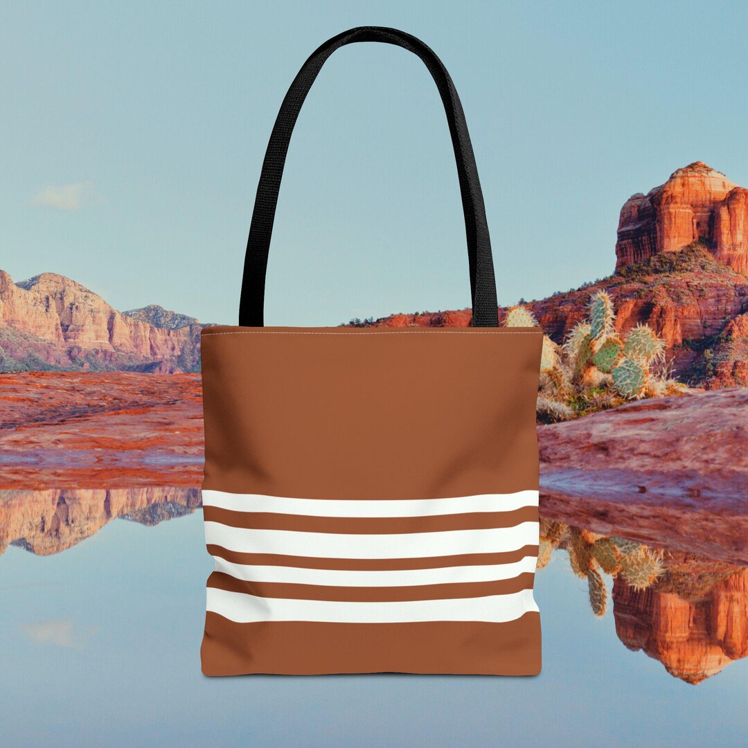 Striped Polyester Canvas Tote Bag - Mocha & Cream - Etsy
