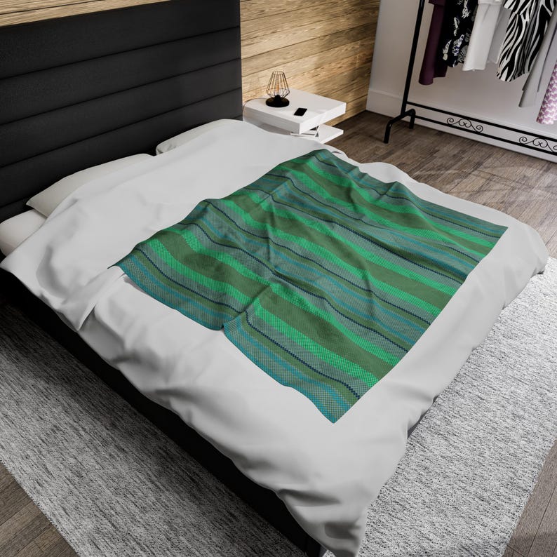 Green Striped Plush Blanket: Soft Velveteen Throw, Fall Decor - Etsy