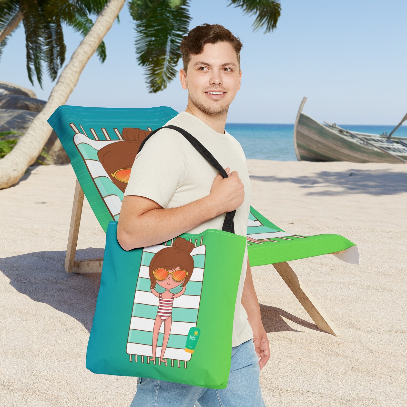 Kids Beach Bag: Tanning Girl on Beach Towel Children's Girl Teen ...