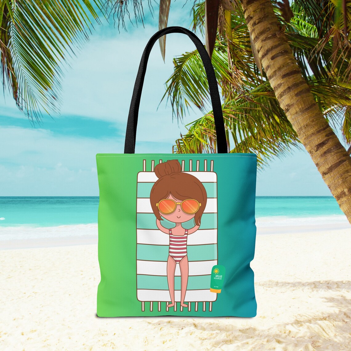 Kids Beach Bag: Tanning Girl on Beach Towel Children's Girl Teen ...