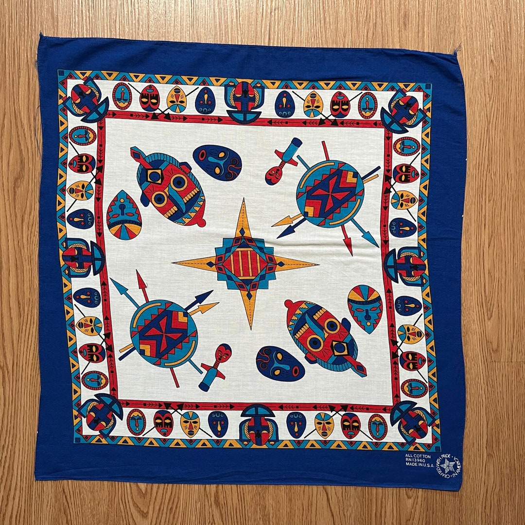 Vintage Tribal Mask Bandana Made in USA Handkerchief - Etsy
