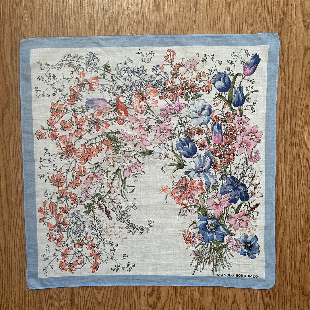 Vintage Manolo Borromeo Flower / Flora Graphic / Handkerchief - Etsy