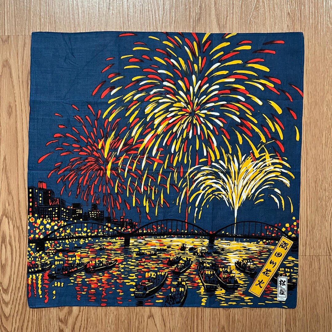 Vintage Japanese Firework Festival Handkerchief - Etsy