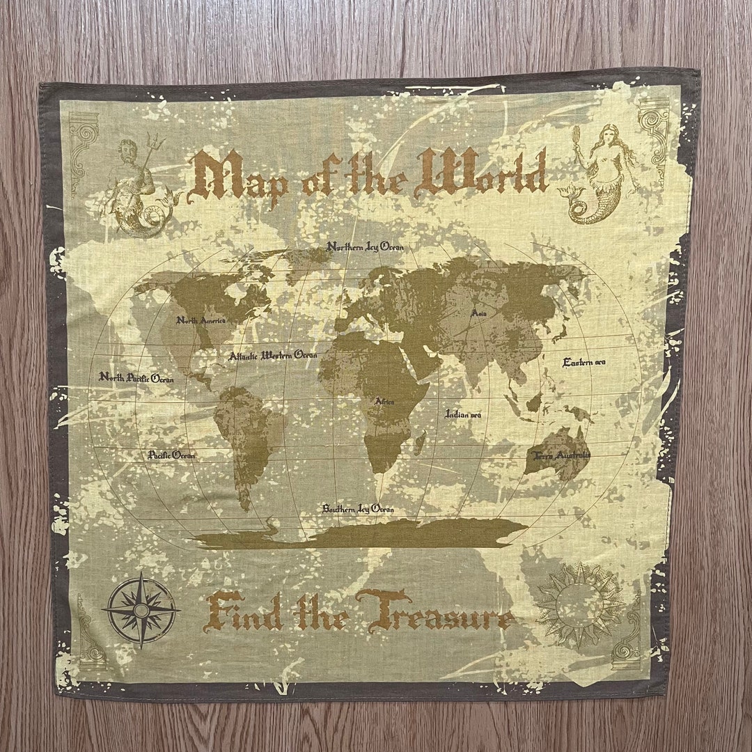 Vintage Map of the World Fin the Treasure Handkerchief - Etsy