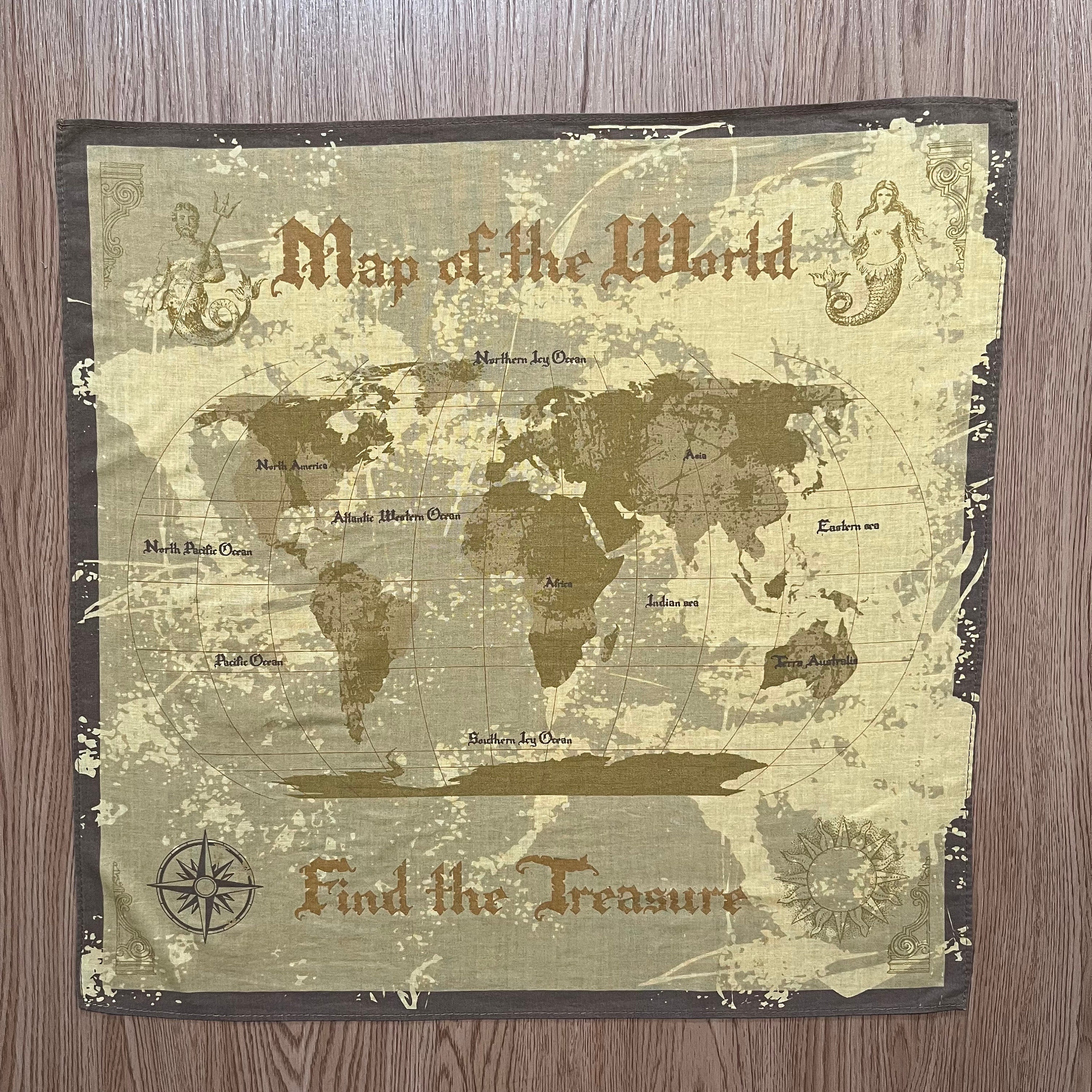 Vintage Map of the World Fin the Treasure Handkerchief - Etsy