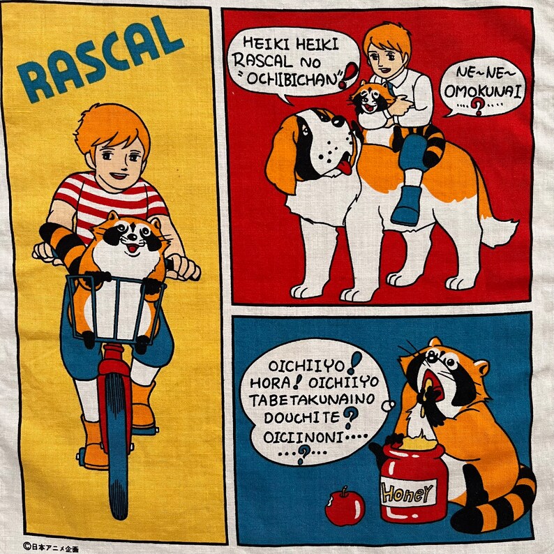 Vintage90s Rascal Cartoon / Anime Handkerchief - Etsy