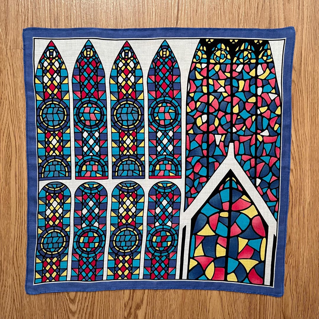 Vintage Stained Glass Art Handkerchief - Etsy