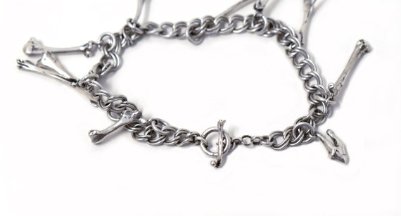 Bone Charm Bracelet/unique Charm Bracelet/sterling Silver | Etsy