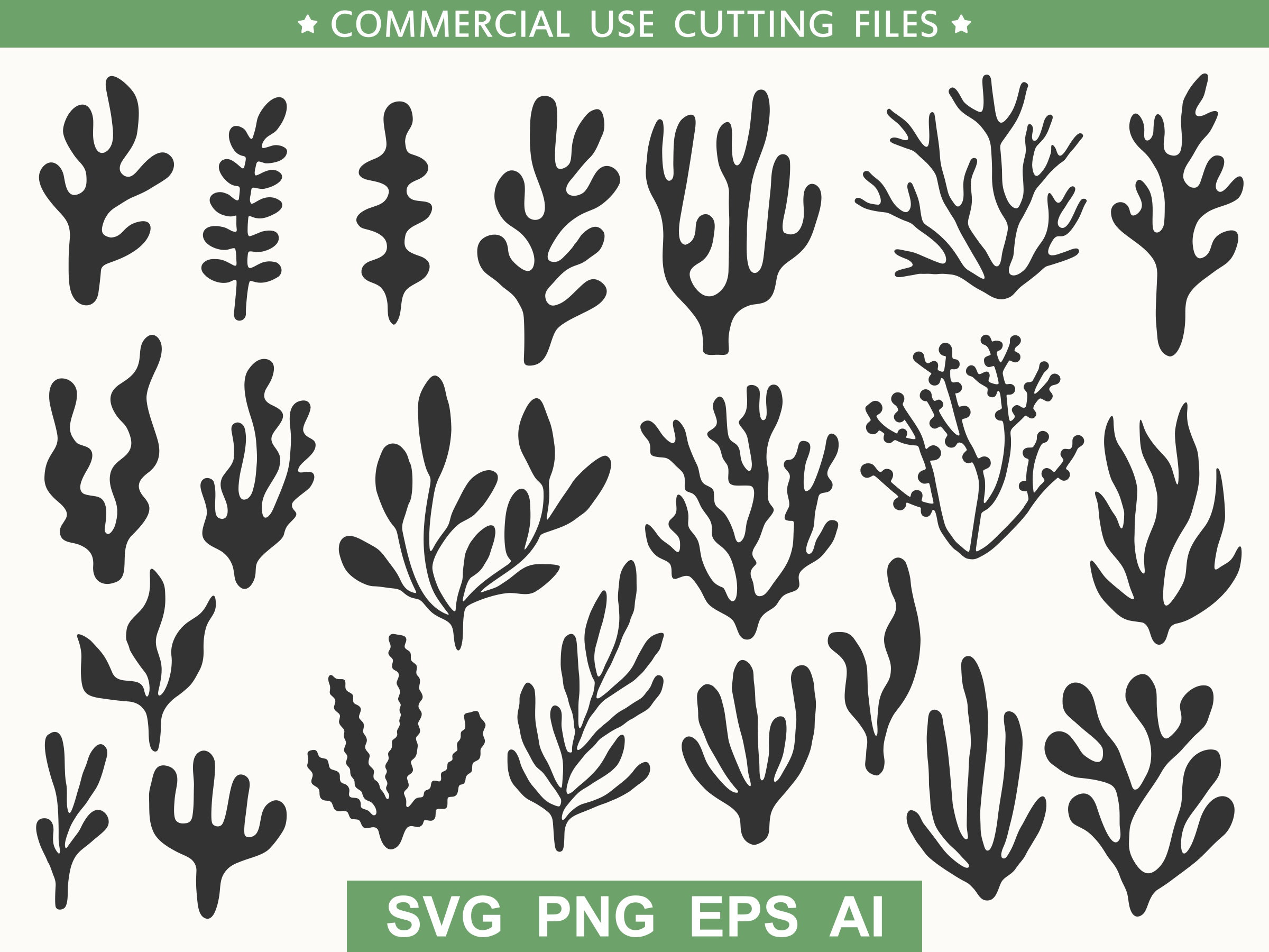 Aquarium Plants Silhouette, Ocean Svg, Seaweed Svg, Coral, Ocean Plants ...