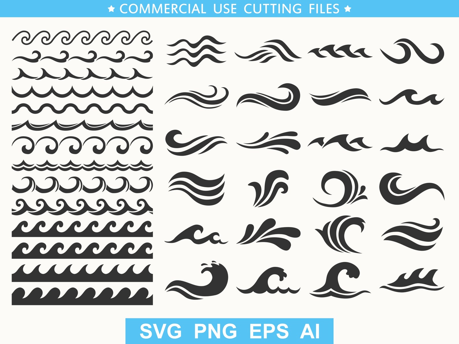 Wave Bundle SVG, PNG, Digital Cut File, Commercial Use, Instant ...