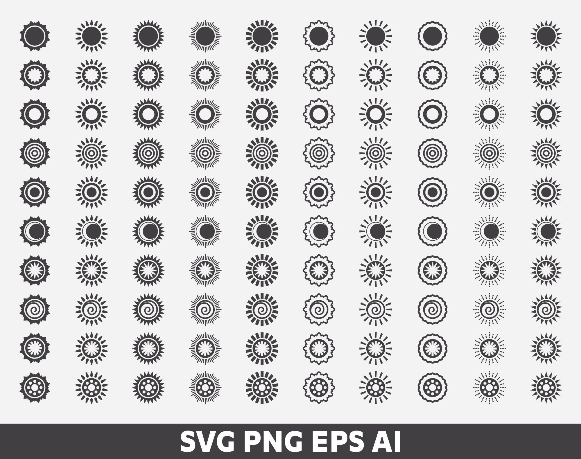 Sun Svg Sun Clipart Sun Cut File Sun Svg Bundle Cute Sun Etsy