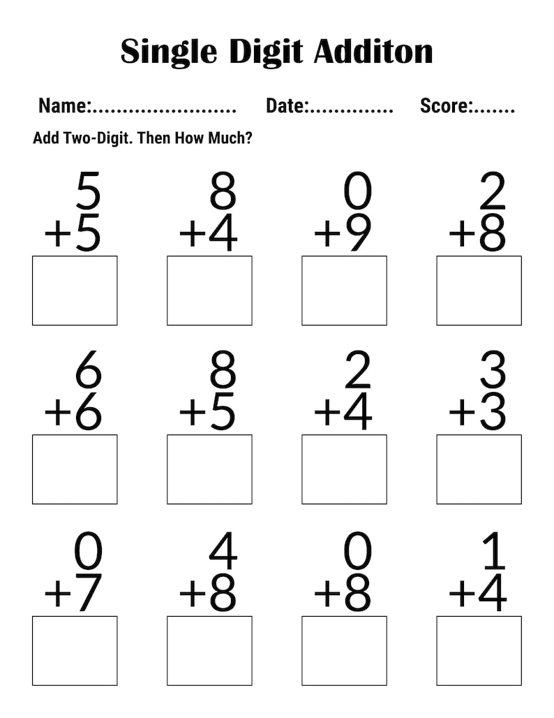 Twenty-five Single Digit Addition Math Worksheets Math Easy Math Adding ...