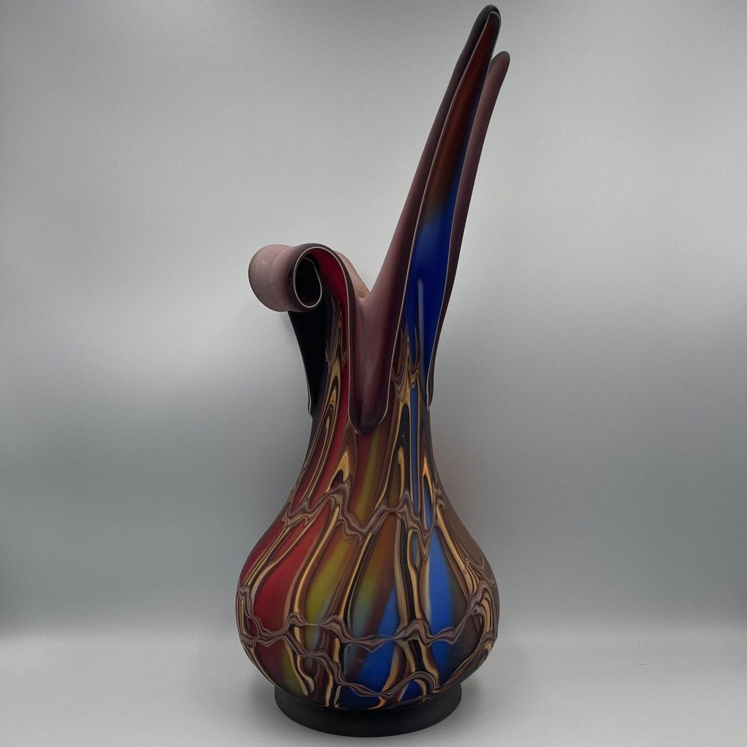 Essie Zareh Baijan 16” Hand Blown Rainbow Pattern Art Glass Vase - Etsy