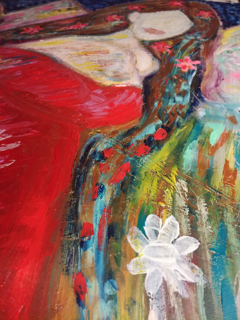 Lady in red Finger painting Original fine art Oil on canvas | Etsy