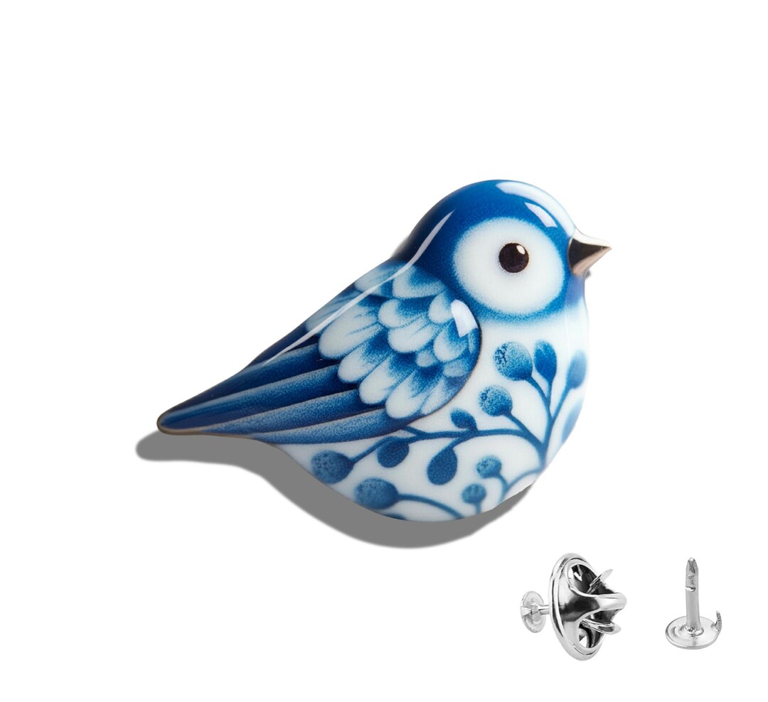 Blue Willow Bird Enamel Pin, Chinoiserie Style Brooch - Etsy
