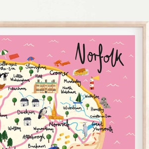 Illustrated Map of Norfolk, UK Print | Map Art Print | A6, A5, A4 or A3 ...