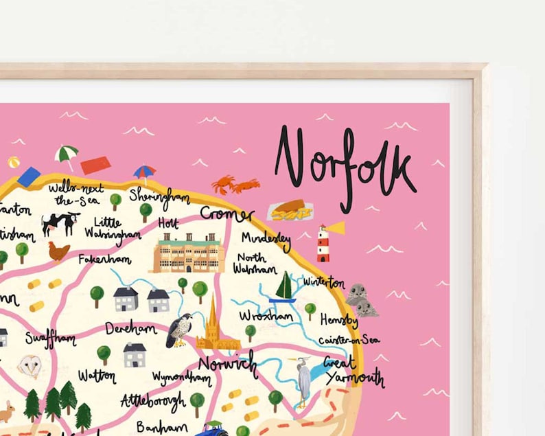 Illustrated Map of Norfolk UK Print Map Art Print A6 A5 - Etsy UK