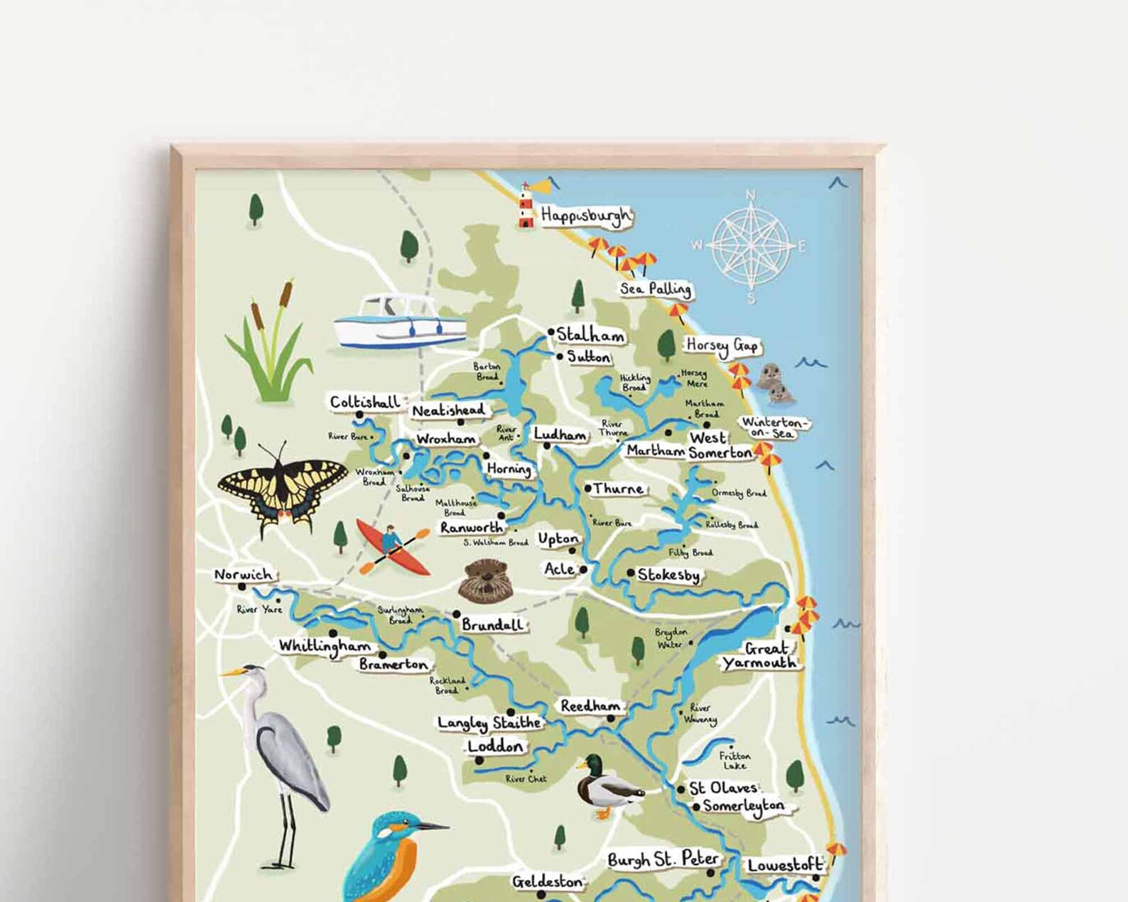 Norfolk Broads Illustrated Map Art Print Gift A5 A4 A3 - Etsy UK