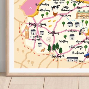 Illustrated Map of Norfolk, UK Print | Map Art Print | A6, A5, A4 or A3 ...