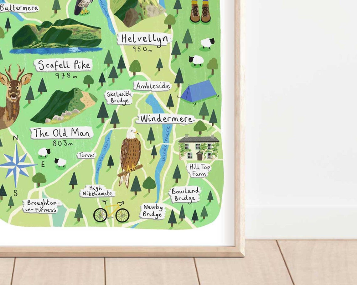 Lake District Illustrated Map Print A6 A5 A4 A3 | Etsy UK