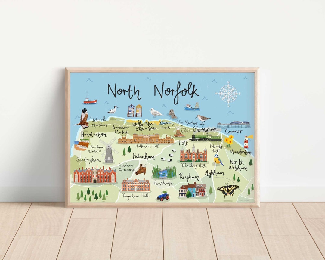 North Norfolk Illustrated Map Art Print - Etsy UK