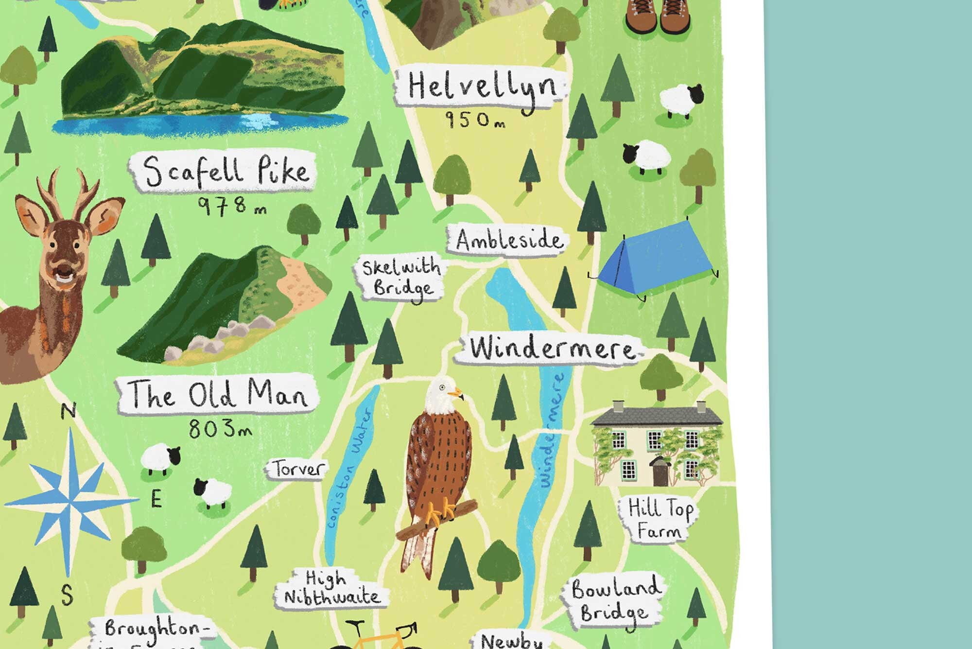 Lake District Illustrated Map Print A5 A4 A3 | Etsy