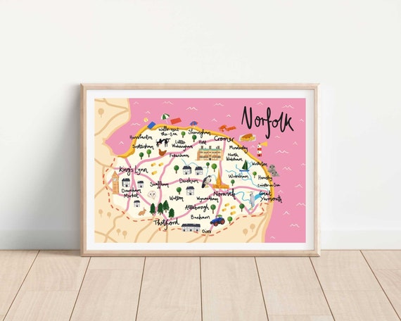 Illustrated Map of Norfolk UK Print Map Art Print A6 A5 - Etsy Finland