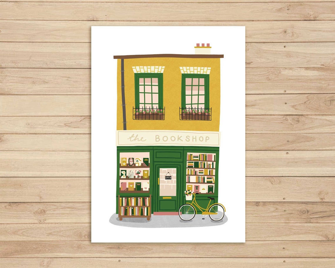 Bookshop Art Print Cute Shop Illustration A6 A5 A4 A3 - Etsy