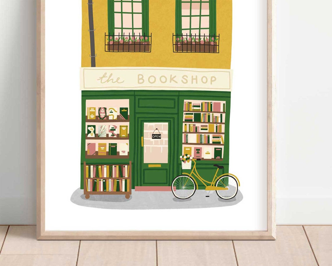 Bookshop Art Print Cute Shop Illustration A6 A5 A4 A3 | Etsy