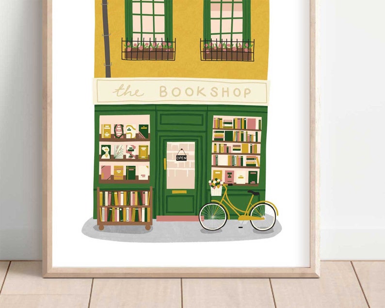Bookshop Art Print Cute Shop Illustration A6 A5 A4 A3 | Etsy