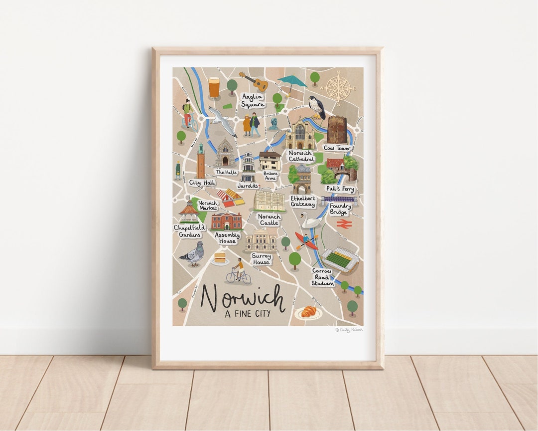 Norwich Illustrated Map Art Print A5, A4, A3 - Etsy