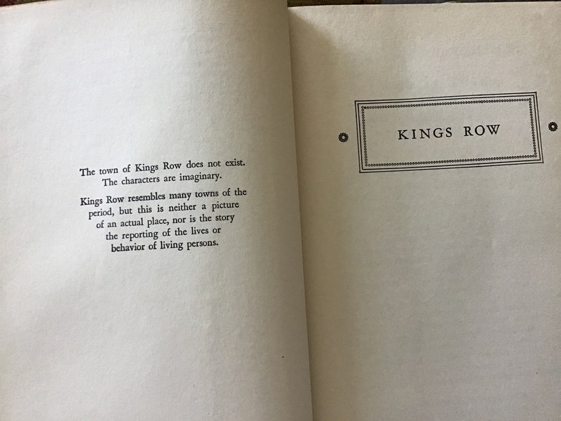 King’s Row, by Henry Bellamann, Simon and Schuster, 1940 Hardcover - Etsy