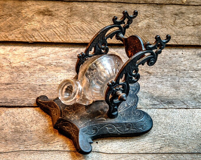 Antique Glass Snail Inkwell and Cast Iron Pen Holder - Etsy