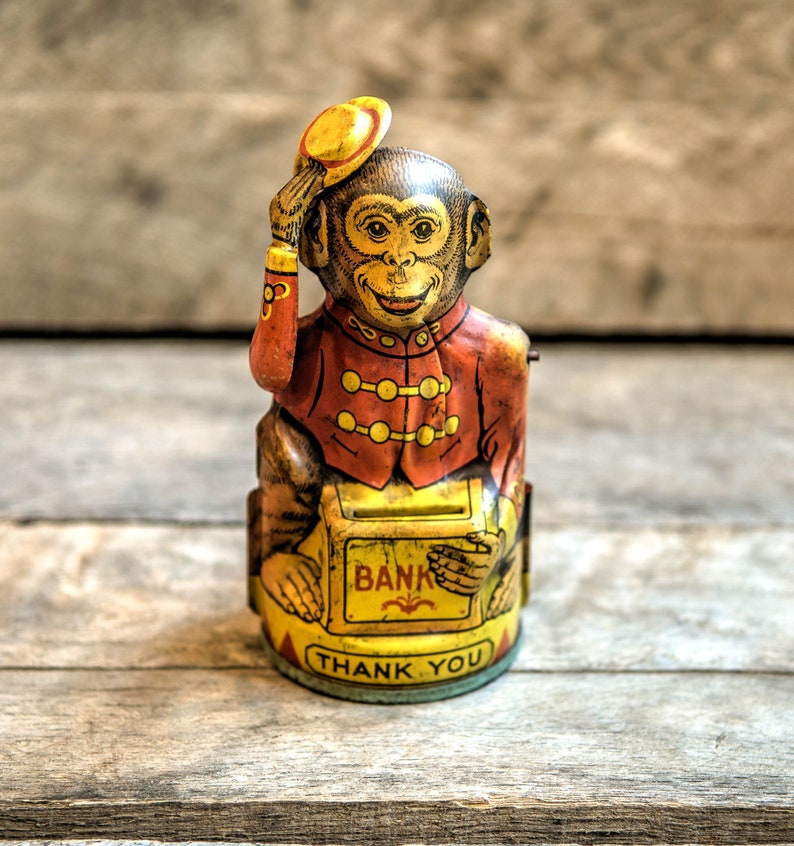 J Chein Monkey Tipping Hat Penny Bank - Etsy