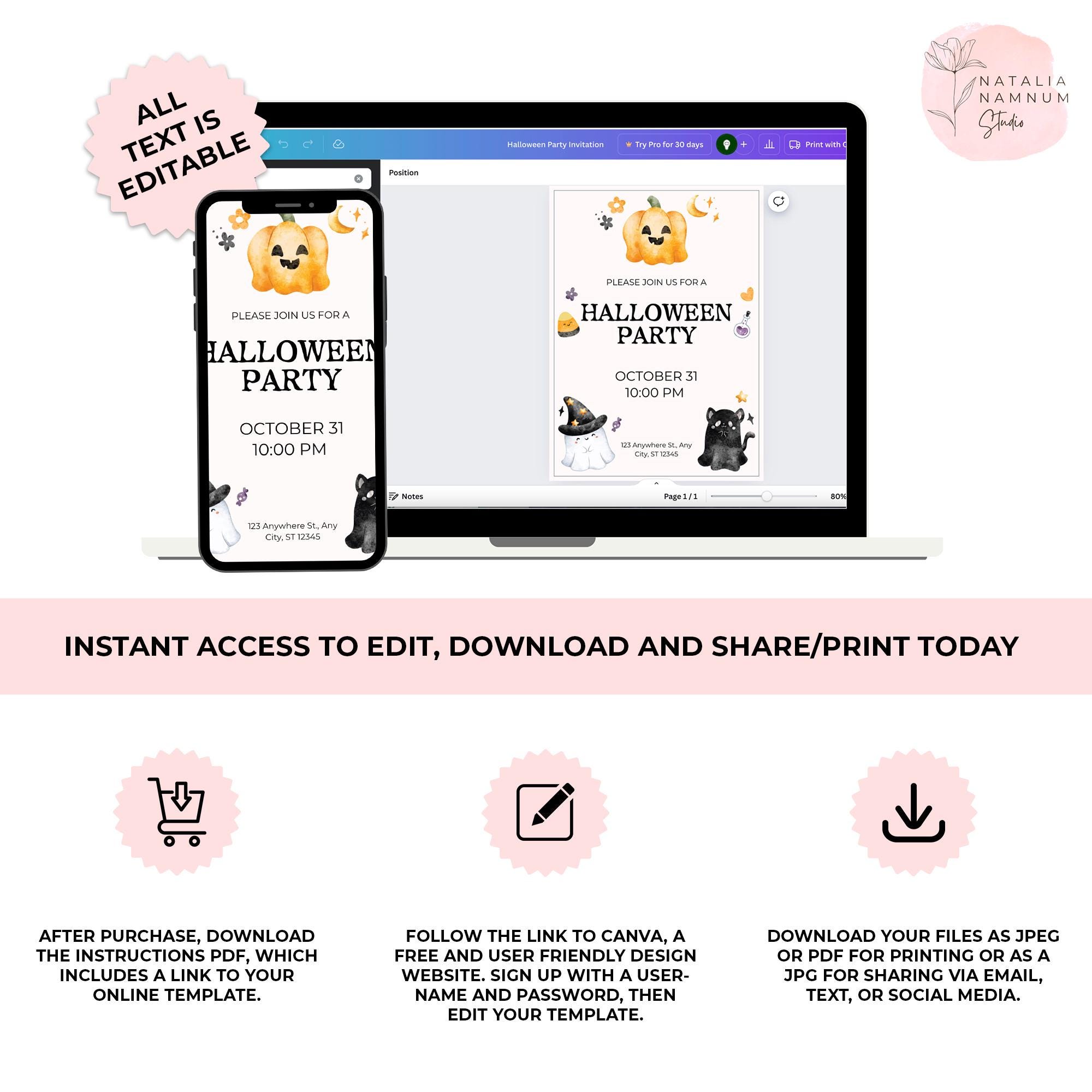 Editable Halloween Party Invitation Template | Cute Spooky Canva Invite ...