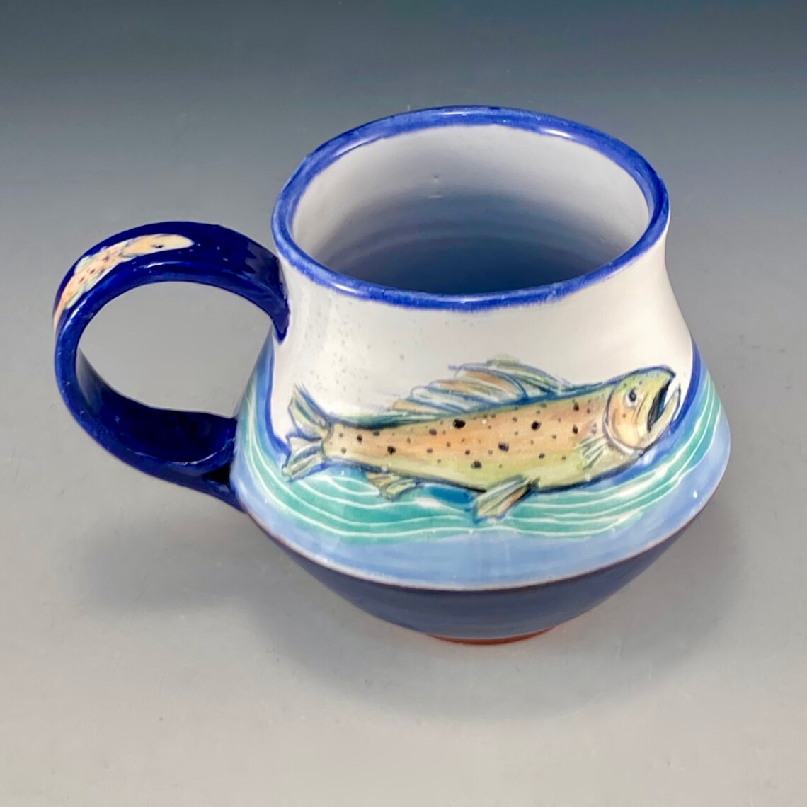 Fish Handmade Mug/ 15 Oz Ceramic Bright Blue Pottery Cup / - Etsy