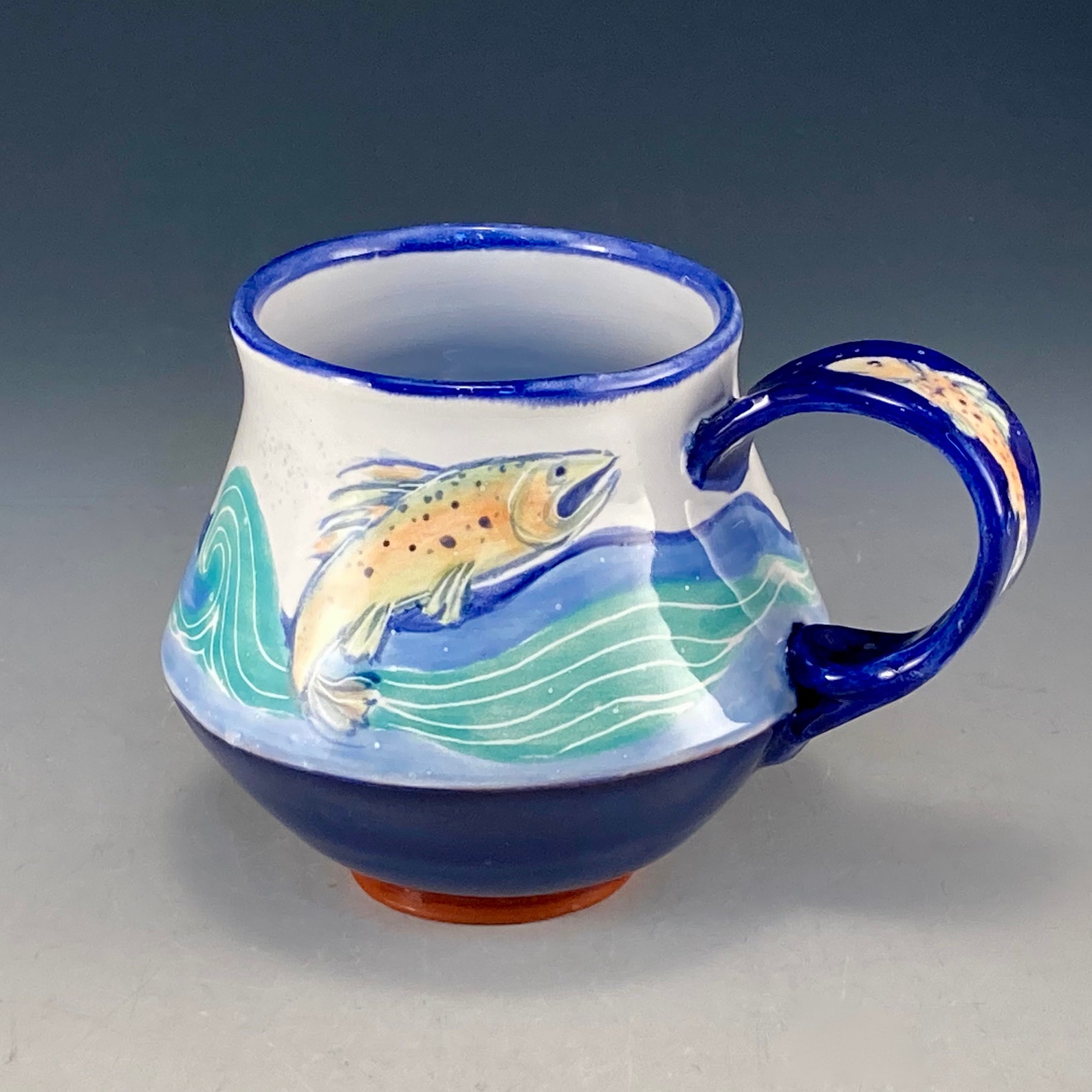 Fish Handmade Mug/ 15 Oz Ceramic Bright Blue Pottery Cup / - Etsy