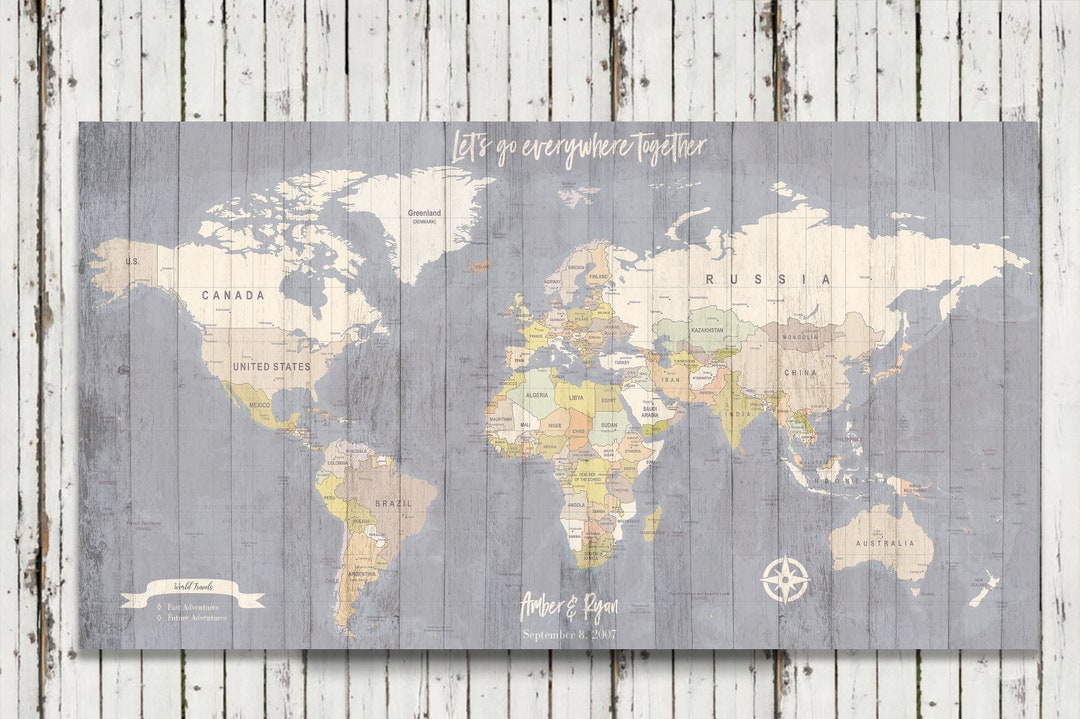 Personalized World Travel Map, Personalized Push Pin Map, Detailed ...