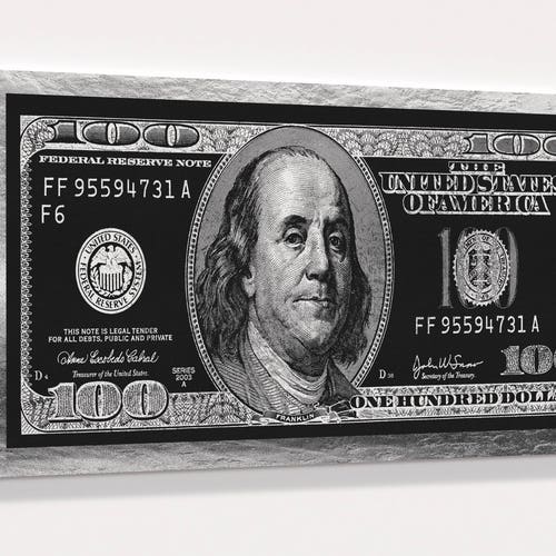 100 Dollar Bill Money Art Entrepreneur Art Silver One | Etsy