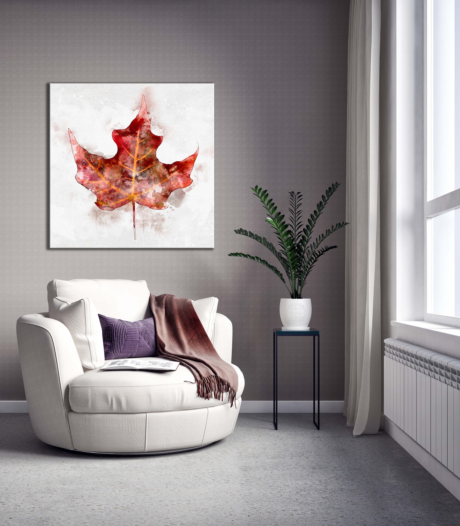 Botanical Canvas Print, Maple Leaf Wall Decor, Fall Leaf Print, Red ...
