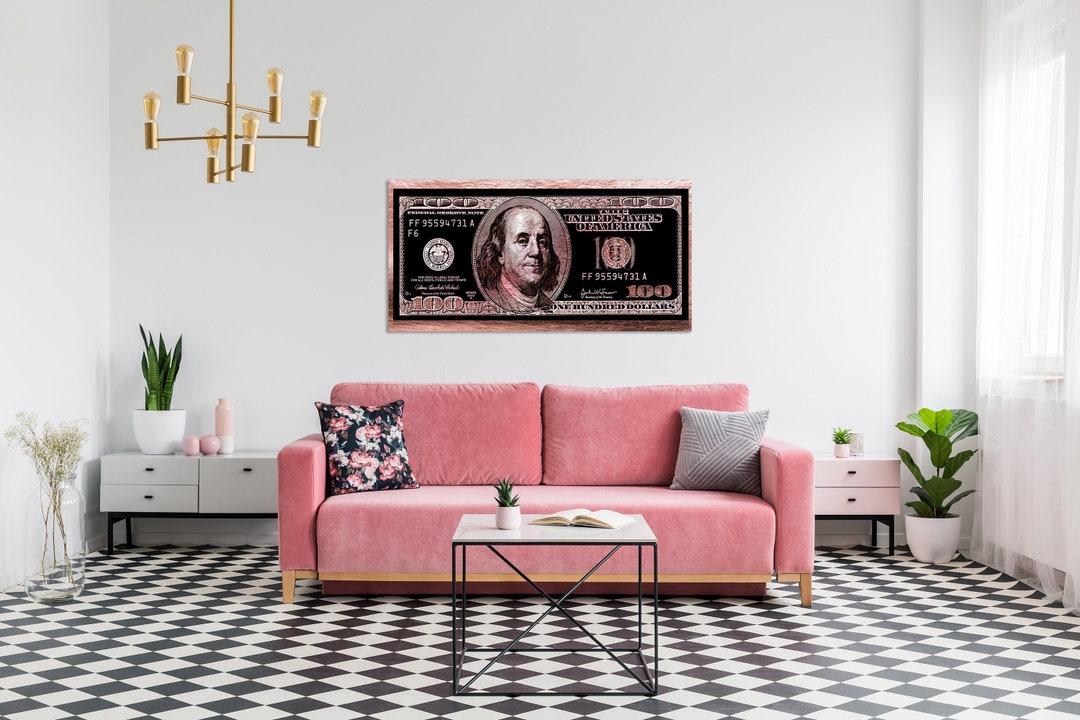 100 Dollar Bill Canvas, One Hundred Dollar Bill Canvas, Rose Gold One ...