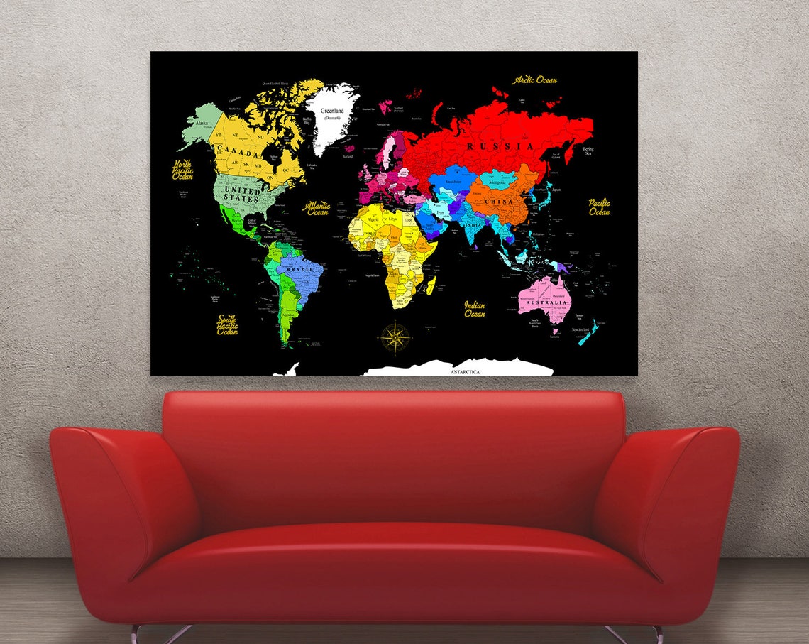 Push Pin Map Detailed World Map World Map With Push Pins | Etsy