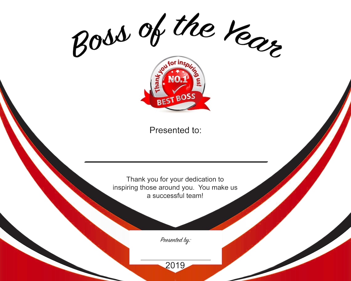 Printable Boss of the Year Award - Etsy