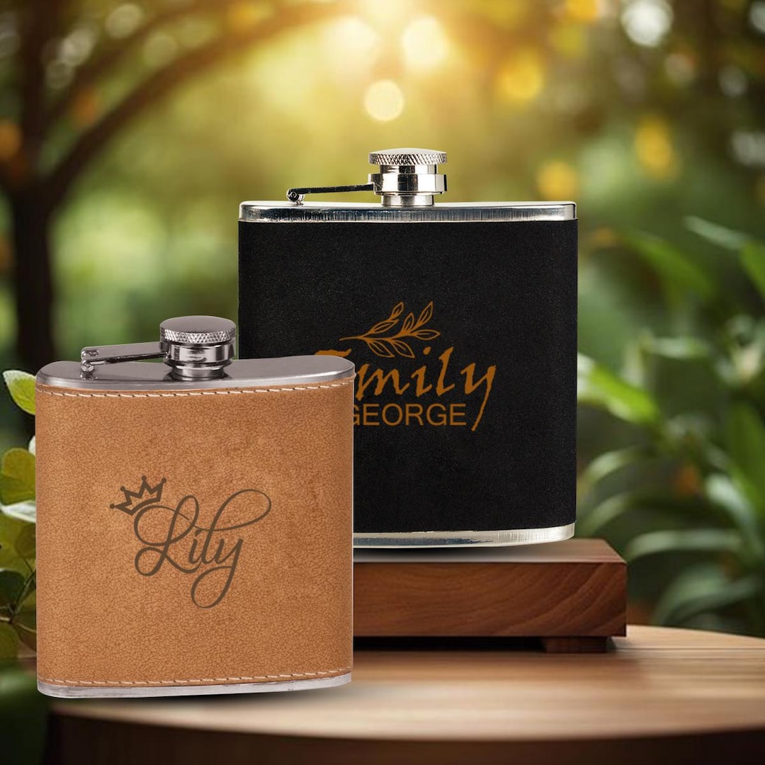 Personalized Monogram Flask for Women, Custom Engraved Leather Flask ...