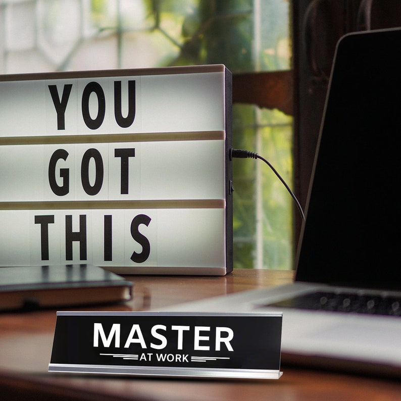 Funny Desk Name Plate: Master at Work, Custom Office Gift (2x8 Inches ...